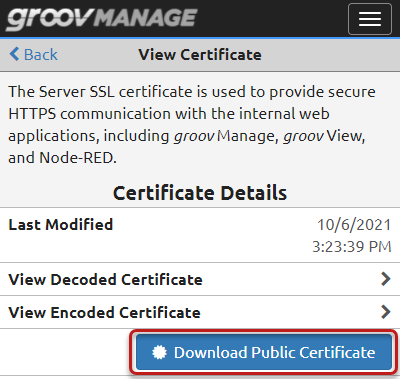 How to configure SSL/TLS server certificates on groov devices